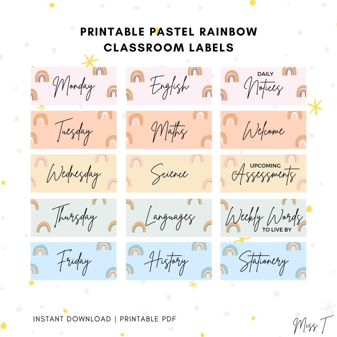 Pastel Rainbow Classroom Labels, Days of the Week, Teacher Display - Etsy