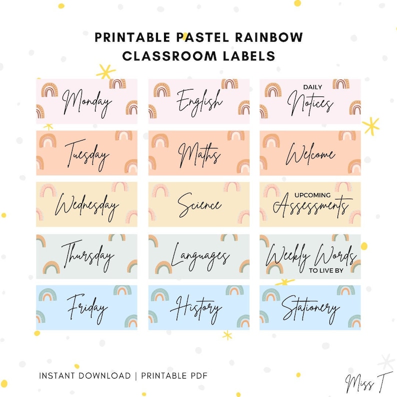 Pastel Rainbow Classroom Labels Days of the Week Teacher | Etsy