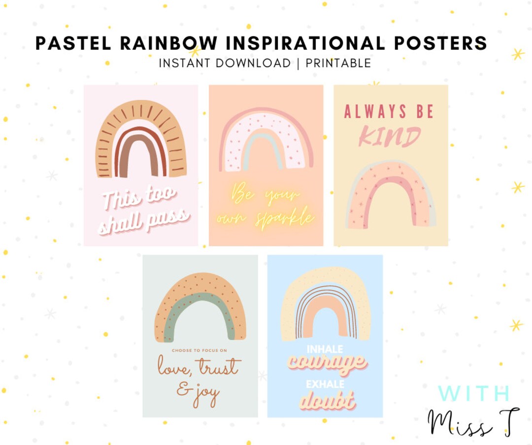 Printable Pastel Rainbow Inspirational Posters, Instant Download ...