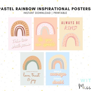 Printable Pastel Rainbow Inspirational Posters, Instant Download ...