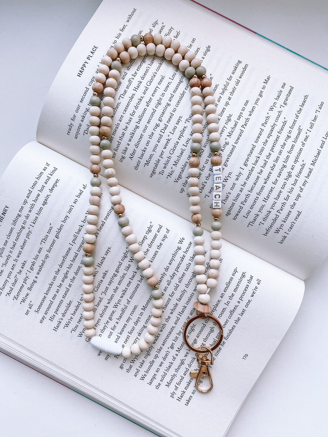 Wooden Boho TEACH Beaded Lanyard, Teacher Essential & Gift for ...