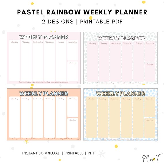 Printable Pastel Rainbow Weekly Planner in Two Designs | Etsy