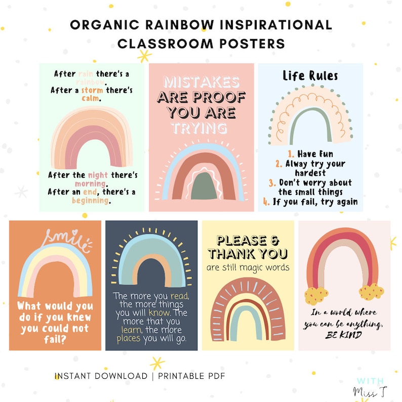Printable Organic Rainbow Inspirational Classroom Posters | Etsy