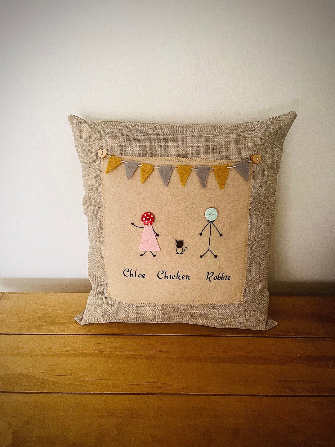 Cushion, Personalised Gift, Family Cushion, Appliqué Cushion, Hand Sewn ...