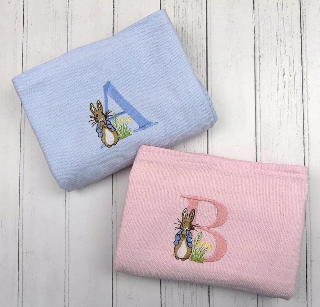 Personalised Peter Rabbit Baby Blanket: Embroidered Cotton Cellular ...