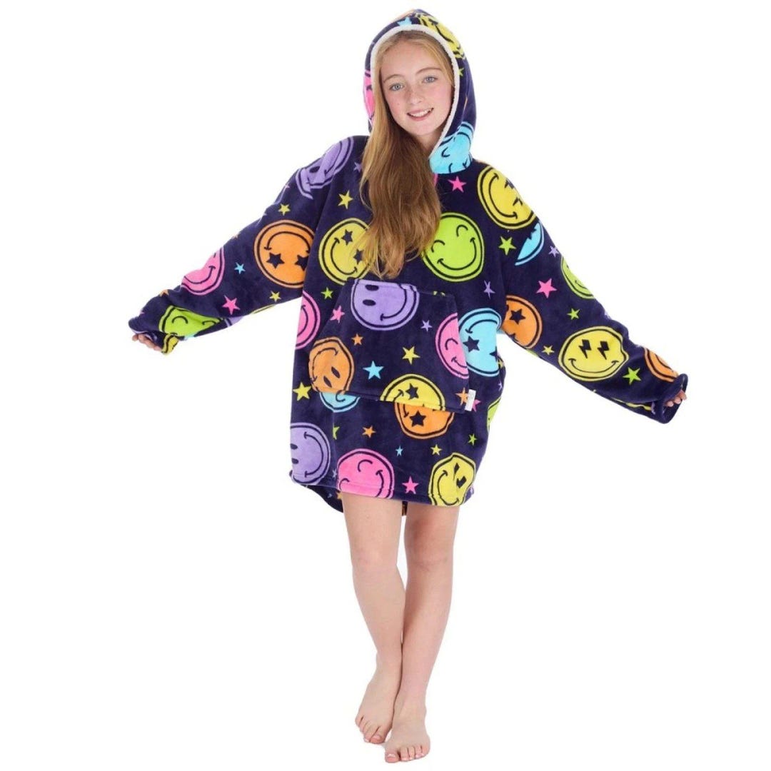 Personalised Smiley Face Fleece Hoodie: Cozy Kids Blanket Jumper 18-24 ...