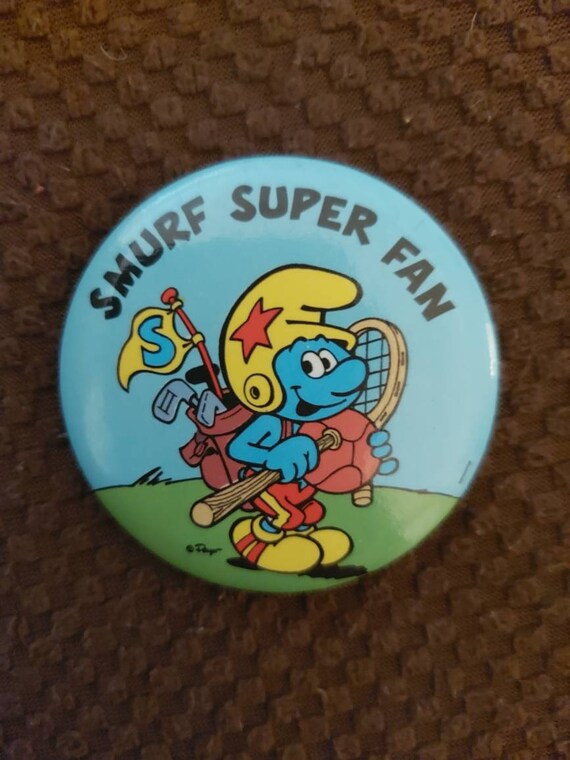 Smurfs, Smurf Super Fan, Sports, Blue, Round, Pin, Ba… - Gem