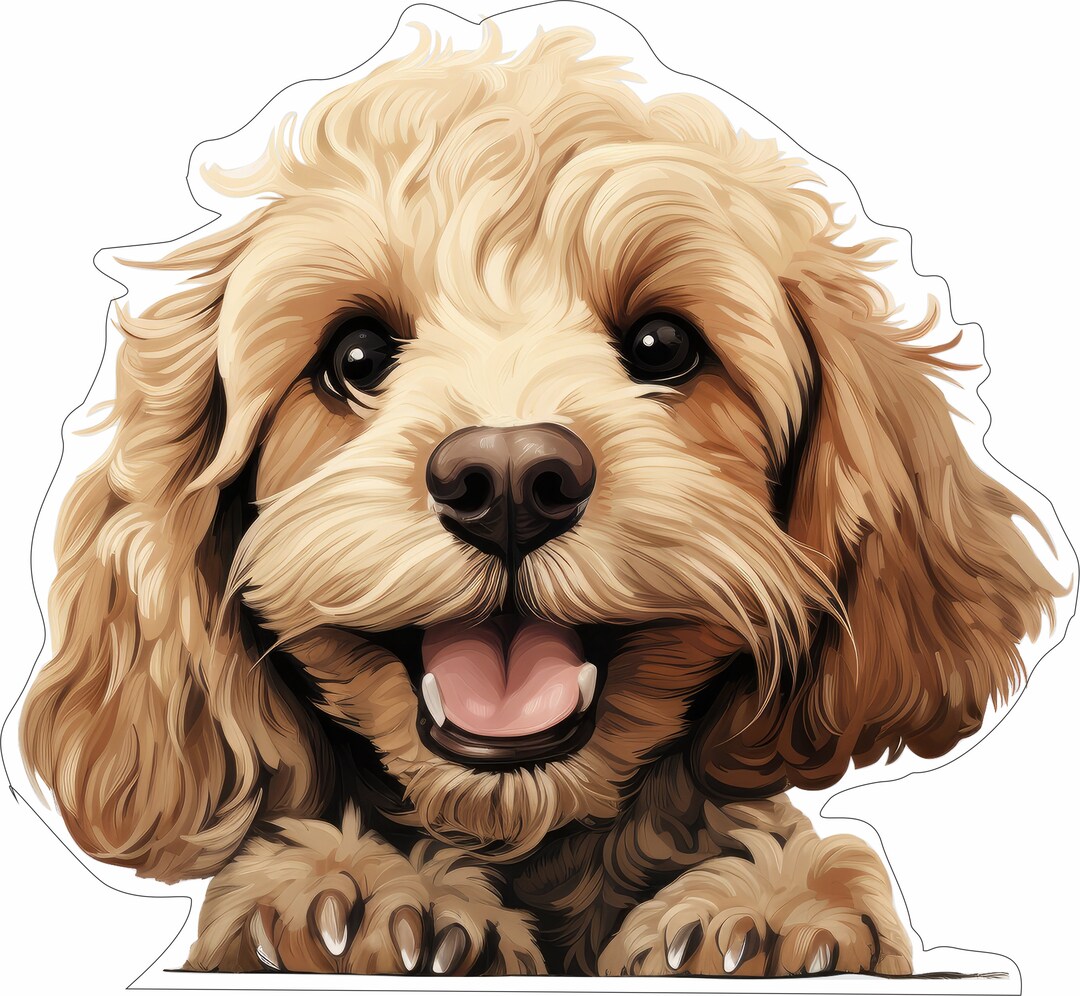 Cockapoo - Peeking Dog - Vinyl Sticker Decal - Full Color Cad Cut Dog ...