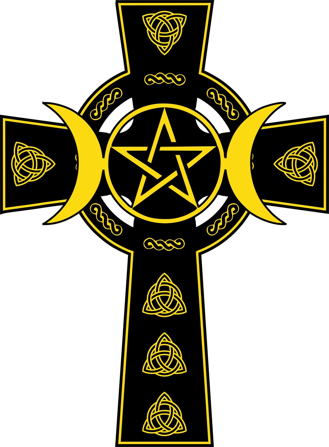 Triple Moon Pentagram Celtic Cross Vinyl Sticker Decal Occult Full ...