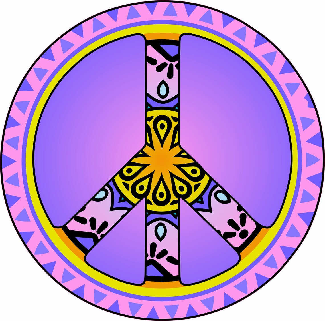 Peace Sign Mandala 004 Vinyl Sticker Decal Full Color Cad - Etsy