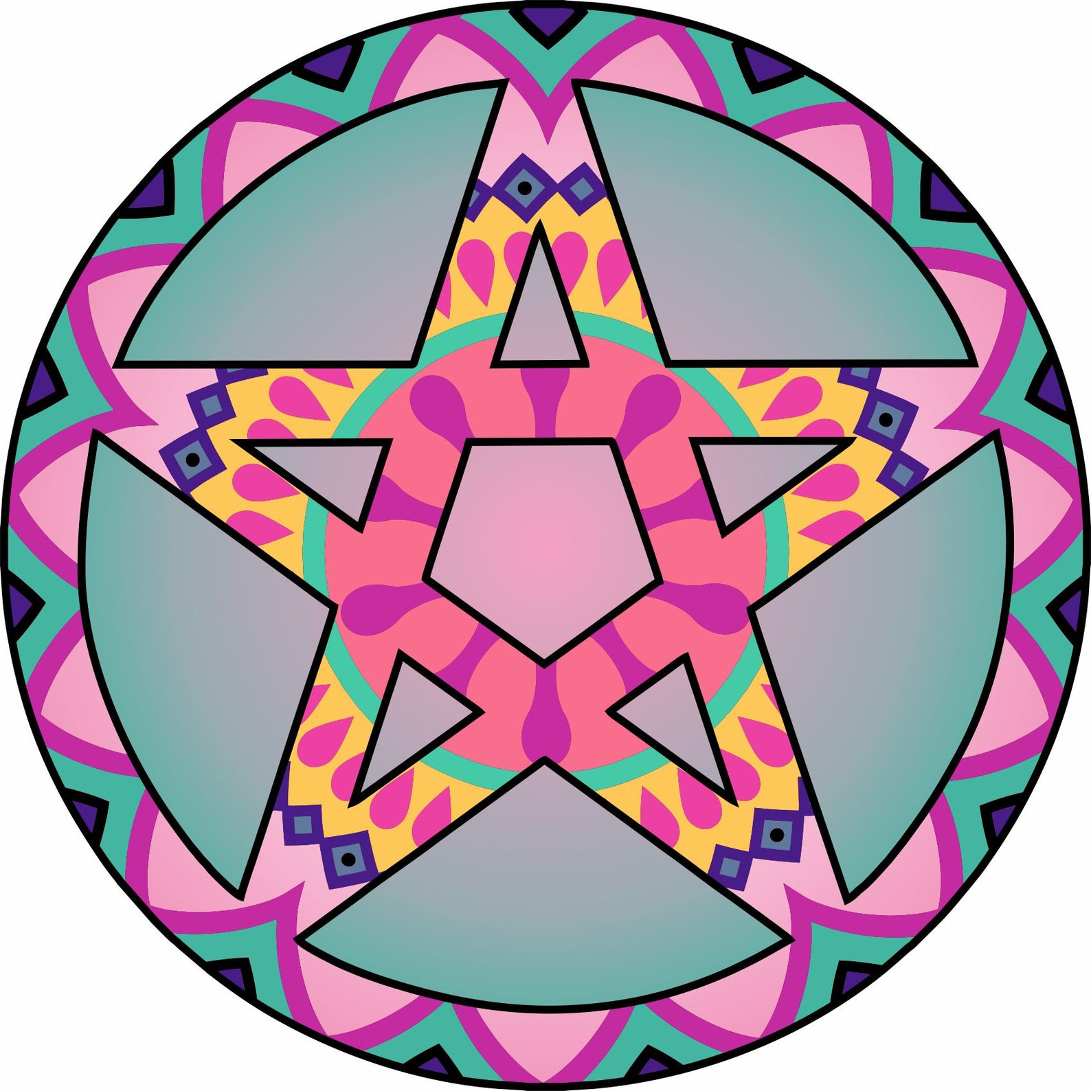 Pentacle Mandala 003 - Vinyl Sticker Decal - Full Color Cad Cut - Etsy