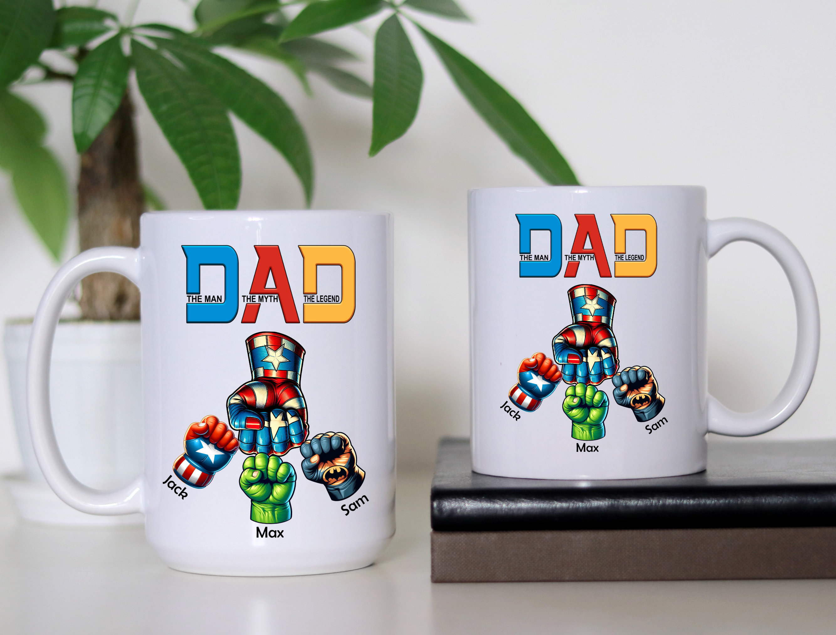 Personalized Dad Mug, Super Dad Custom Superhero Fist Bumps, Father's ...