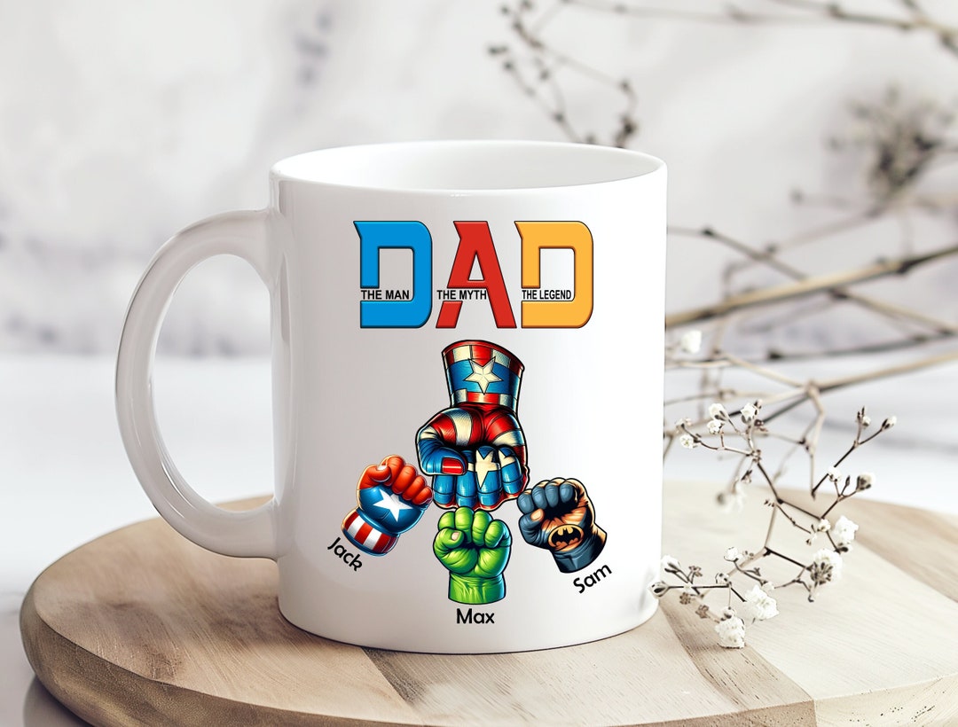 Personalized Dad Mug, Super Dad Custom Superhero Fist Bumps, Father's ...