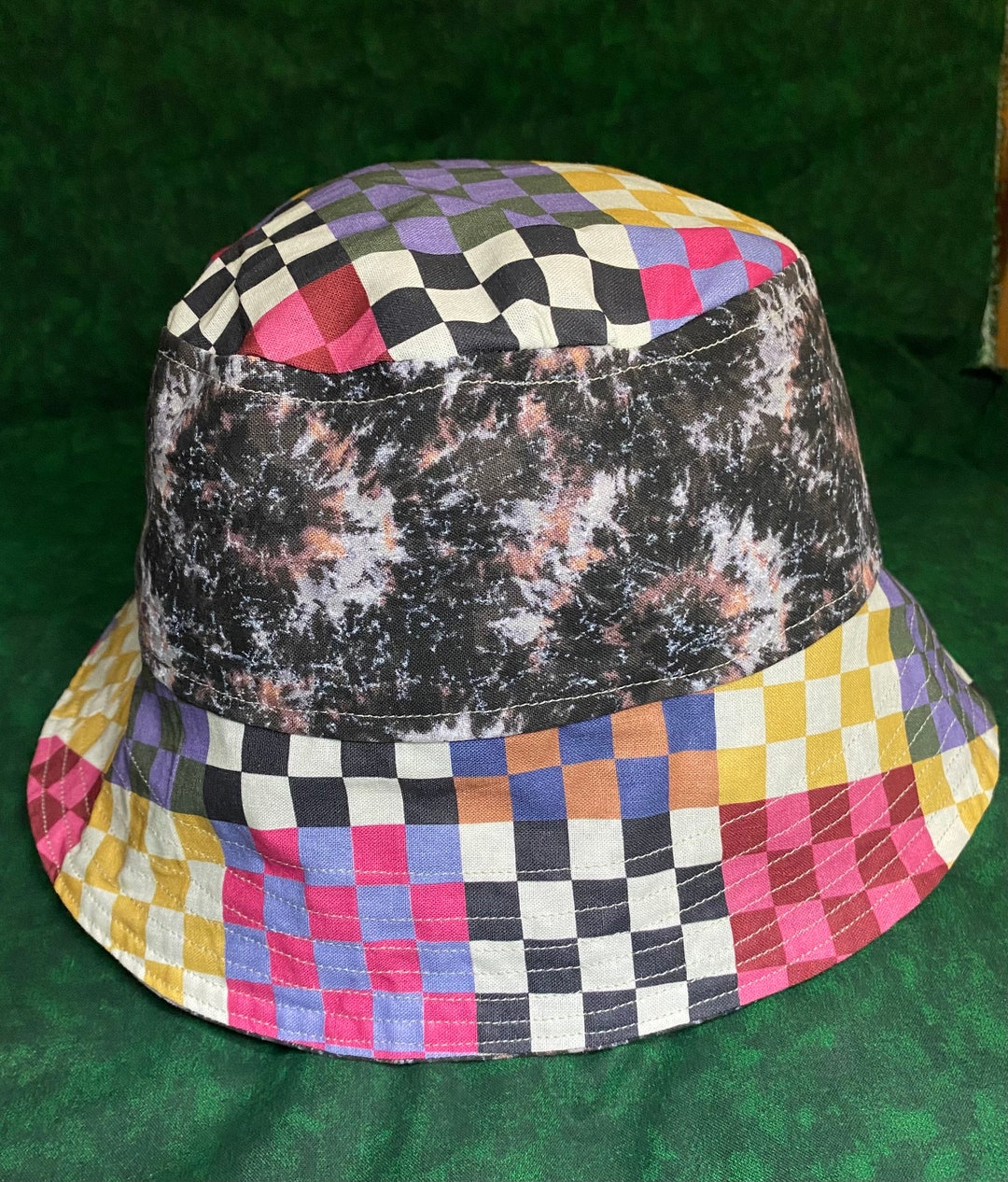 Reversible Multicolored Checkered and Black Tie Dye Bucket Hat - Etsy