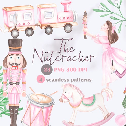 Nutcracker Watercolor Clipart. Pink Christmas Clipart. - Etsy