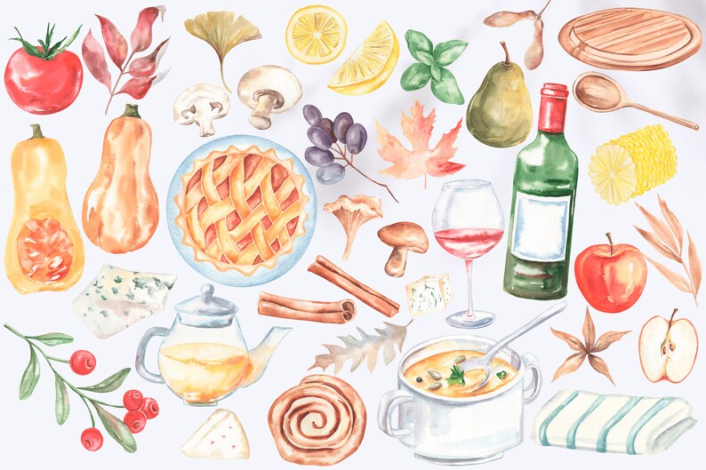 Thanksgiving Day Watercolor Clipart Autumn Watercolor Bundles Holliday ...