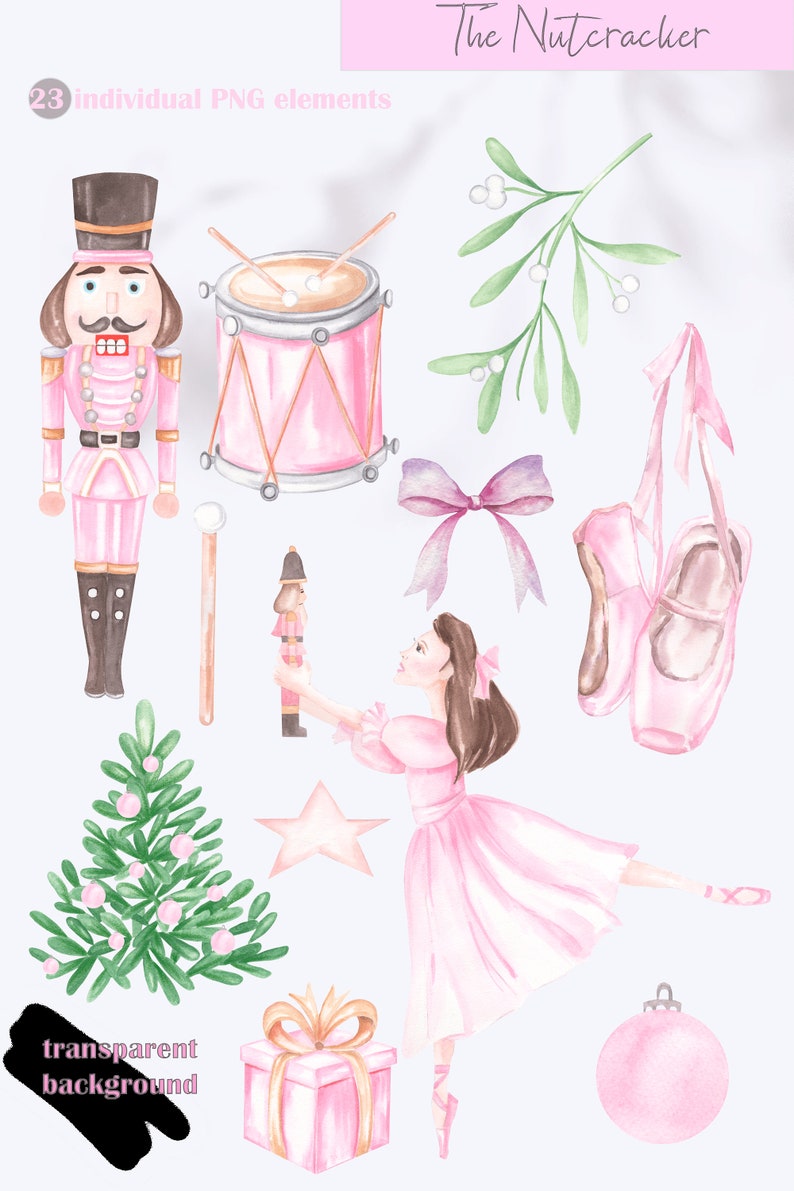 Nutcracker Watercolor Clipart. Pink Christmas Clipart. Ballerina ...