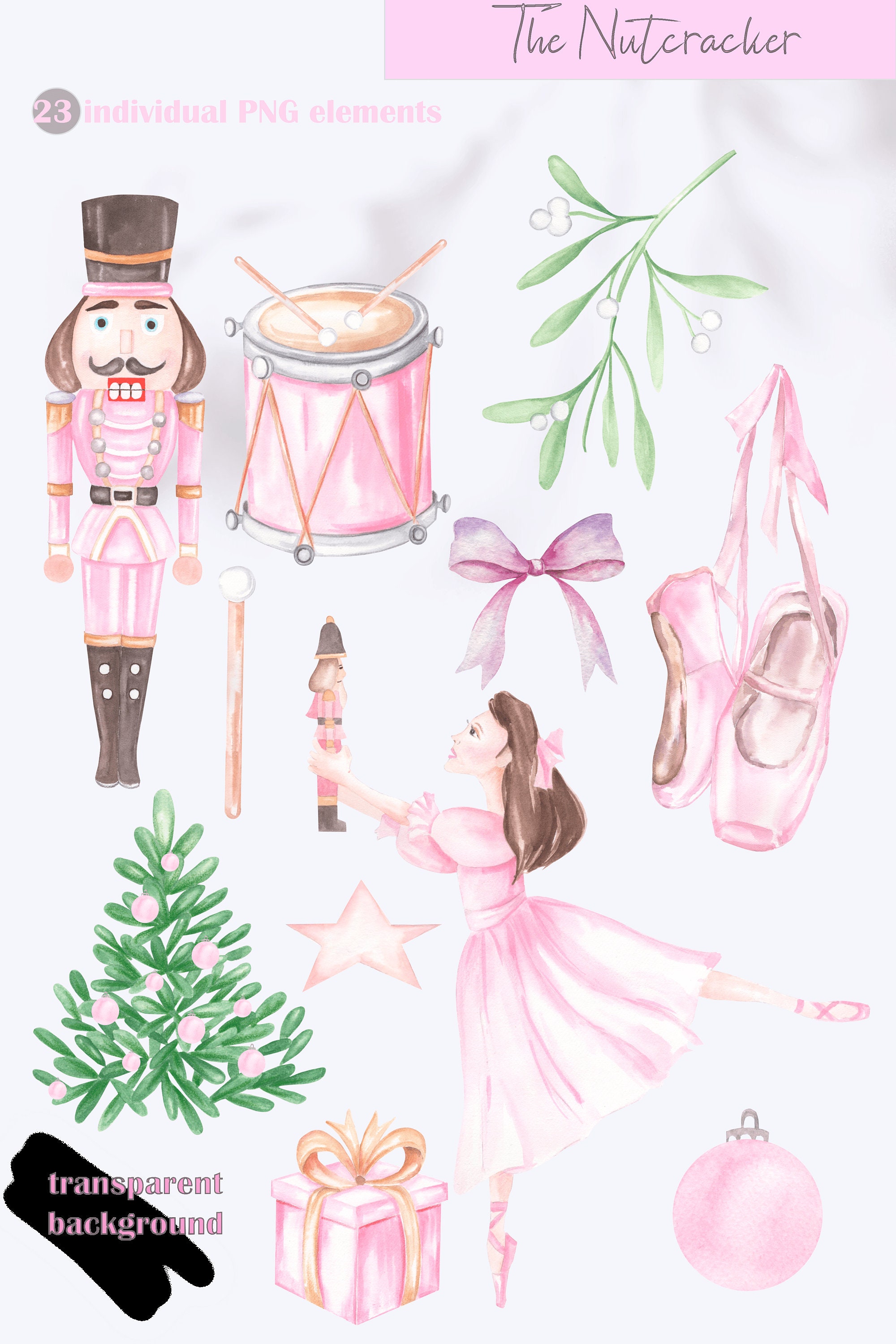 Nutcracker Watercolor Clipart. Pink Christmas Clipart. Ballerina ...