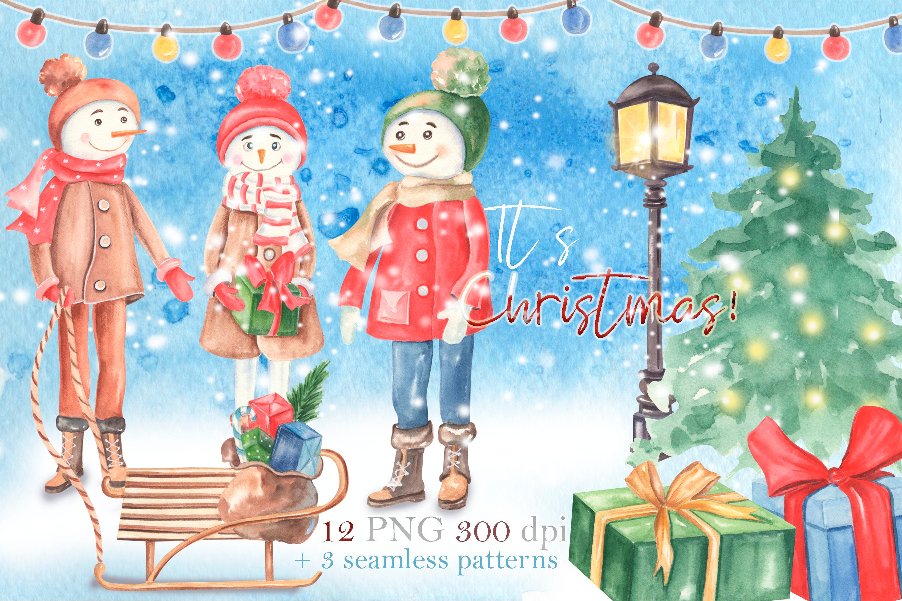 Watercolor Snowmen Clipart. Watercolor Christmas Clipart. Christmas ...