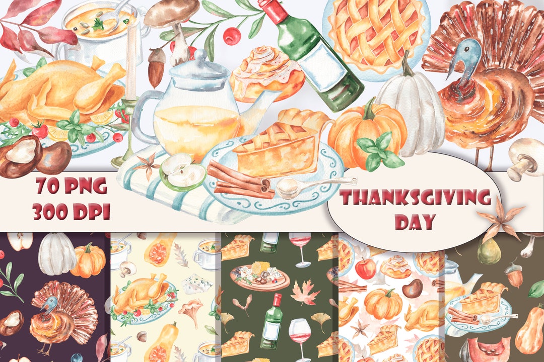 Thanksgiving Day Watercolor Clipart Autumn Watercolor Bundles Holliday ...