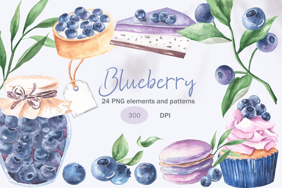 Blueberry Watercolor Clipart. Blueberries Watercolor Elements. - Etsy