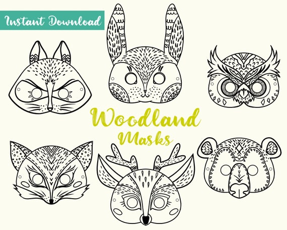 Woodland Forest Animals Printable Masks Tribal Fox Owl Deer | Etsy