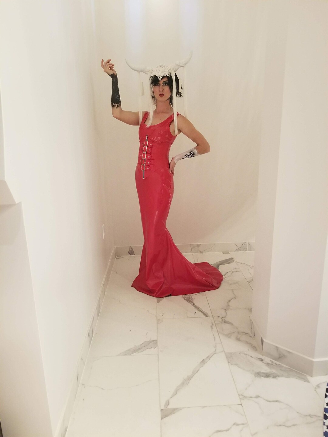 Red Vinyl Mermaid Dress With Corset - Etsy