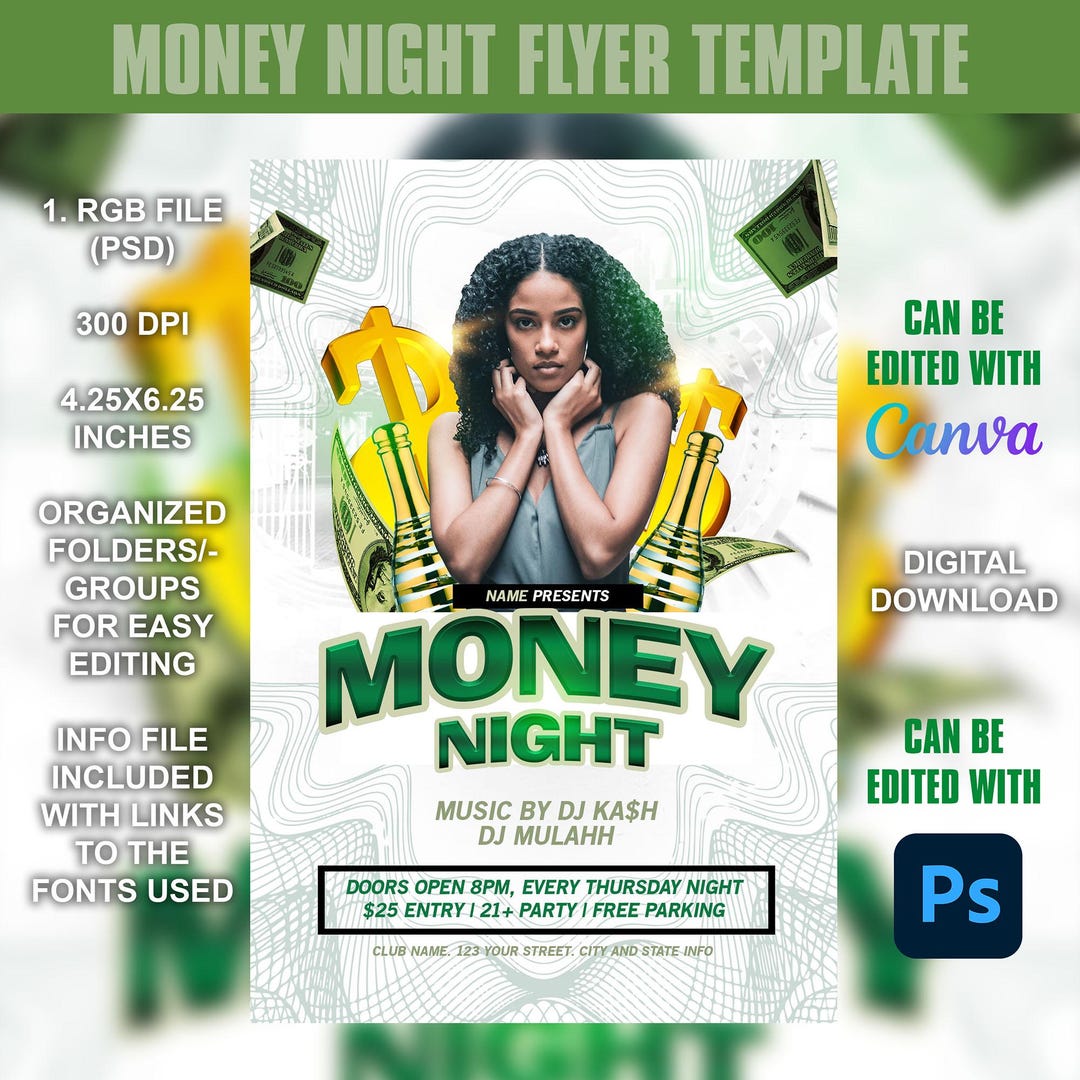 Money Night Flyer - 4x6 - RGB - Canva / Photoshop Editable Flyer ...