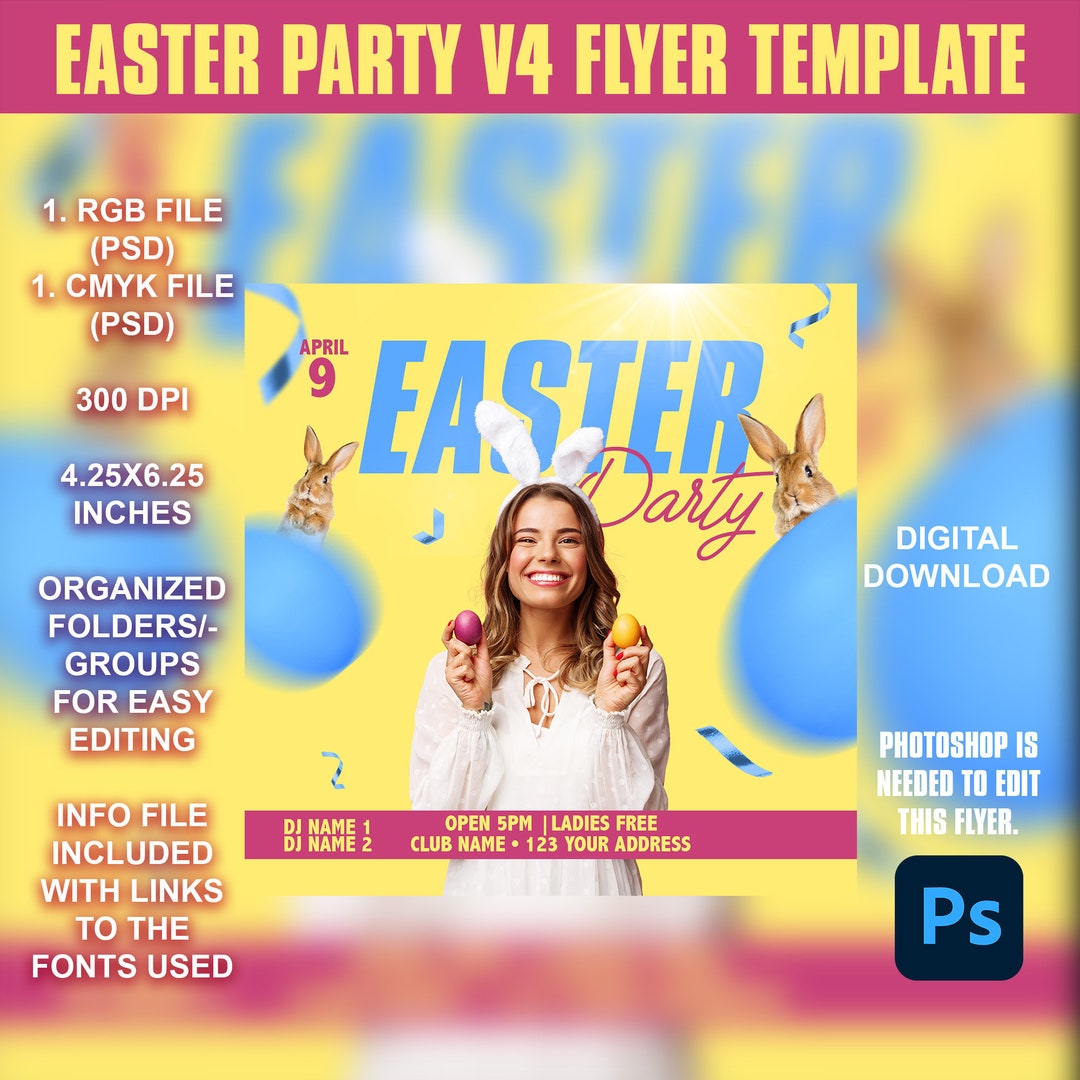 Easter Party V4 Flyer 5x5 - RGB & CMYK - Adobe Photoshop PSD Editable ...