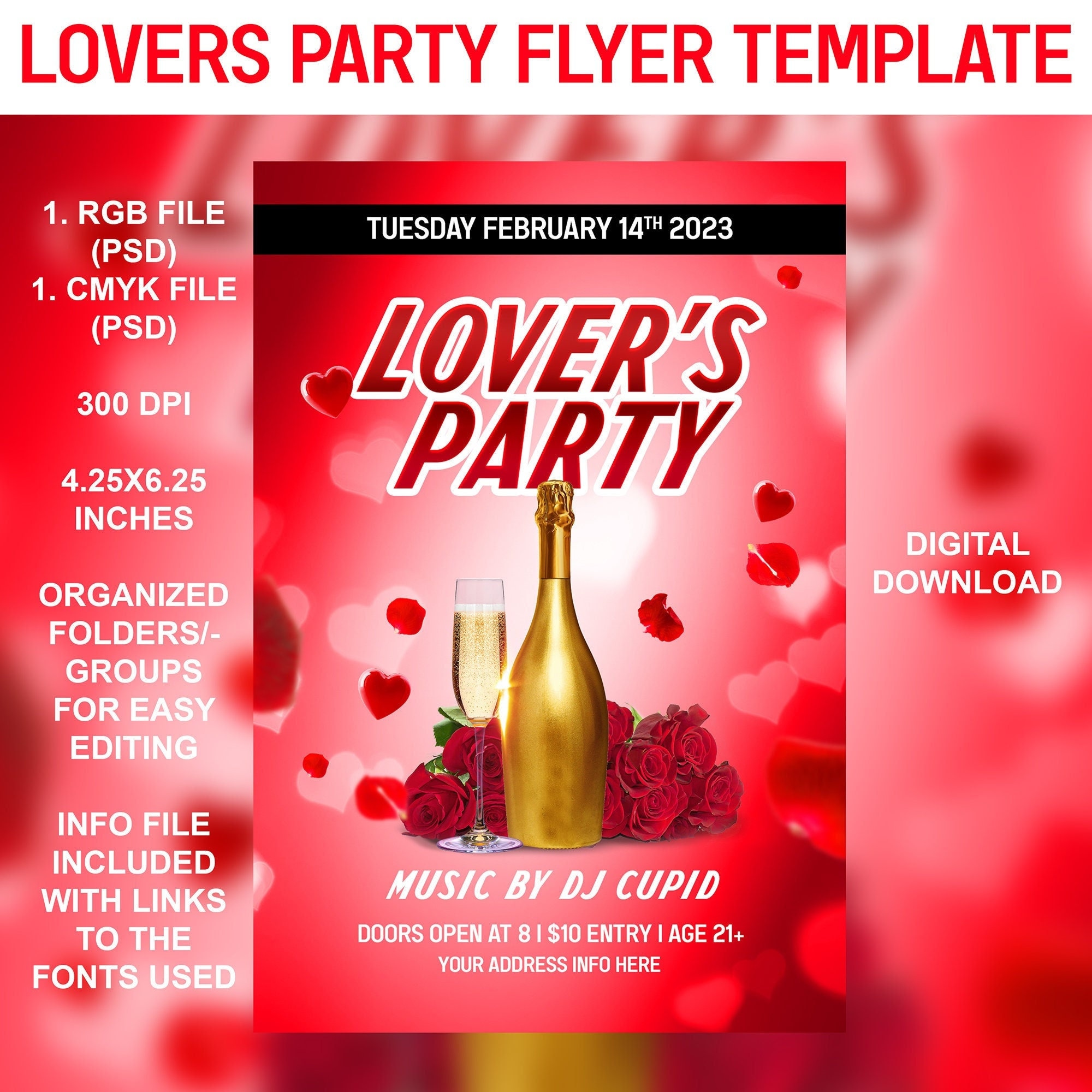 Lovers Party Flyer - 4x6 - RGB & CMYK - Adobe Photoshop PSD Editable ...
