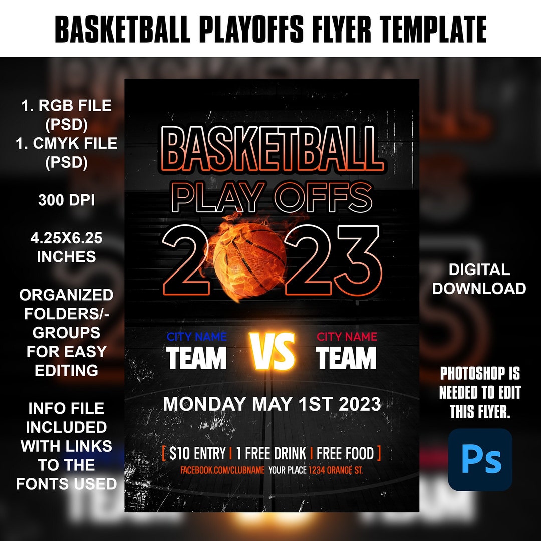Basketball Playoffs Flyer - 4x6 - RGB & CMYK - Adobe Photoshop PSD ...