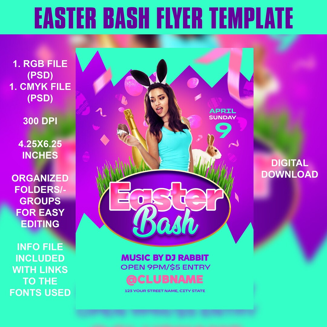 Easter Bash Flyer 4x6 - RGB & CMYK - Adobe Photoshop PSD Editable Flyer ...