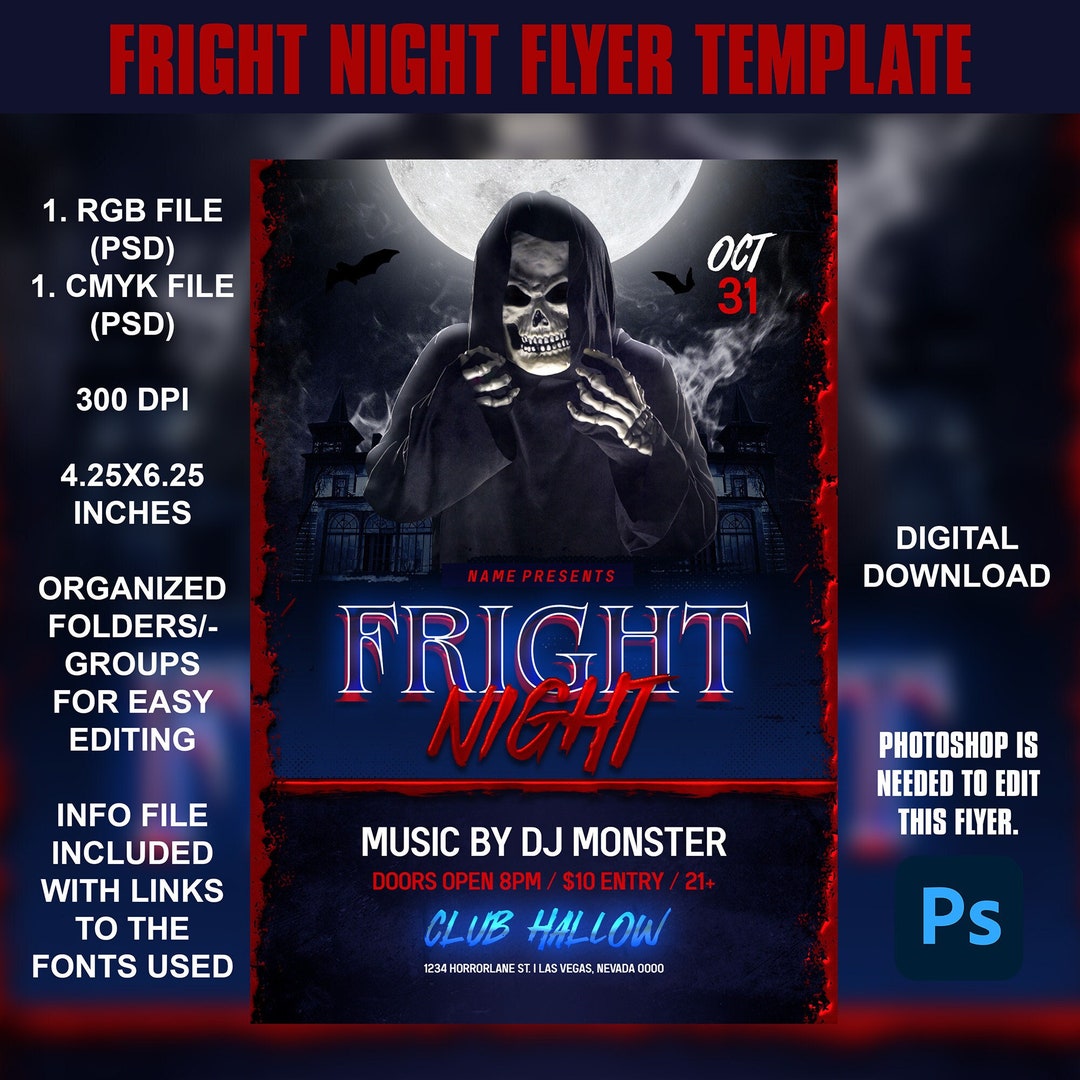 Fright Night Flyer - 4x6 - RGB & CMYK - Adobe Photoshop PSD Editable ...