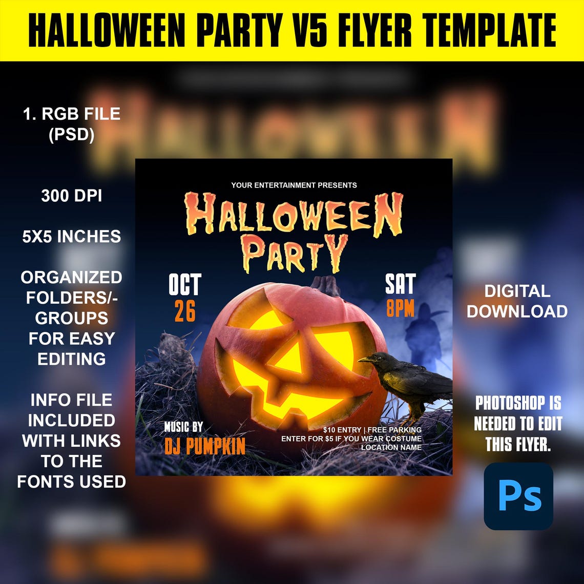 Halloween Party V5 Flyer - 5x5 - RGB - Adobe Photoshop PSD Editable ...