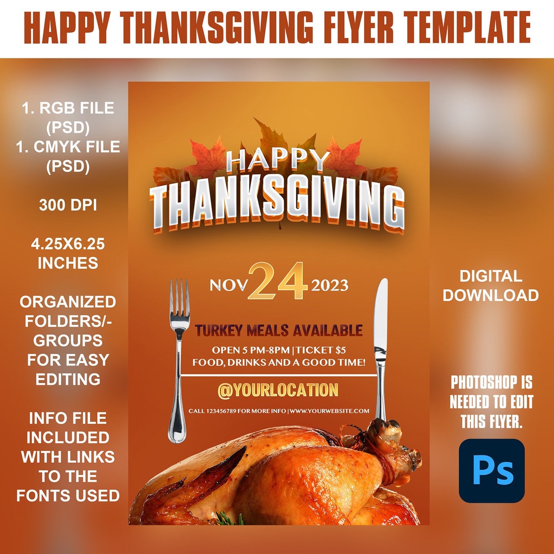 Happy Thanksgiving Template - 4x6 - RGB & CMYK - Adobe Photoshop PSD ...