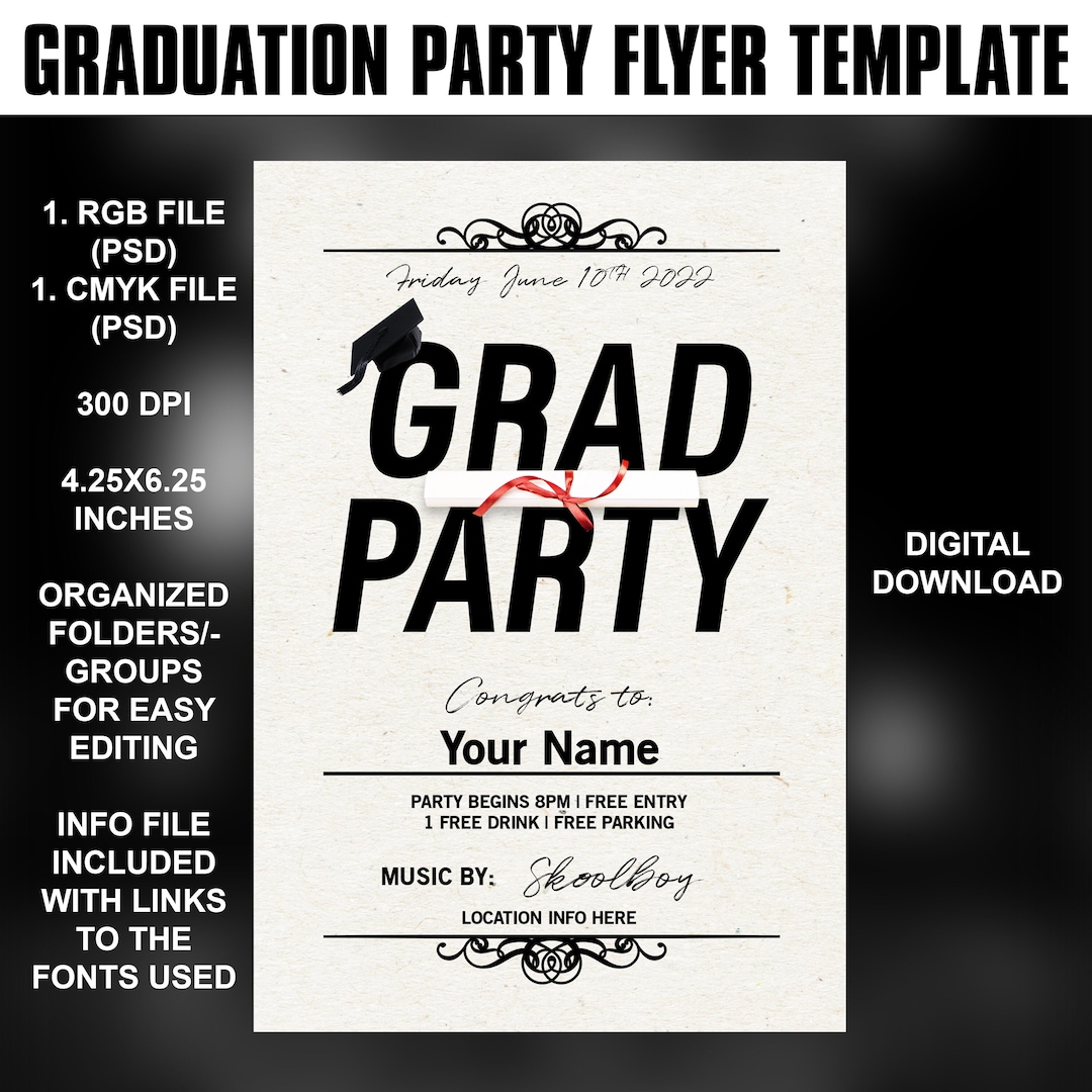 Graduation Party Flyer - 4x6 - RGB & CMYK - Adobe Photoshop PSD ...
