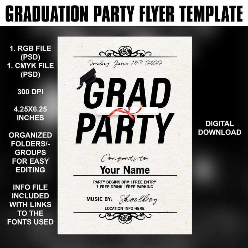 Graduation Party Flyer - 4x6 - RGB & CMYK - Adobe Photoshop PSD ...