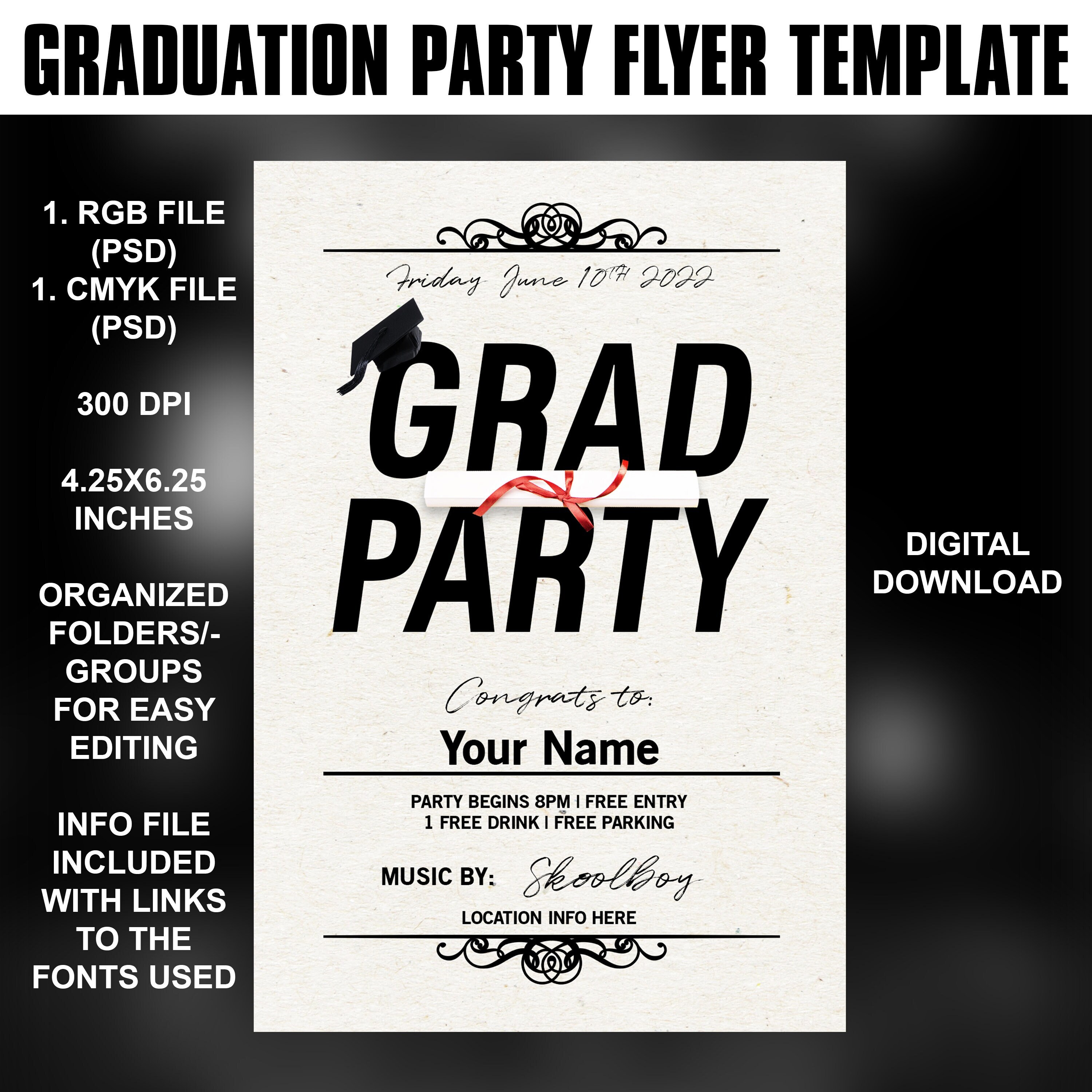 Graduation Party Flyer - 4x6 - RGB & CMYK - Adobe Photoshop PSD ...
