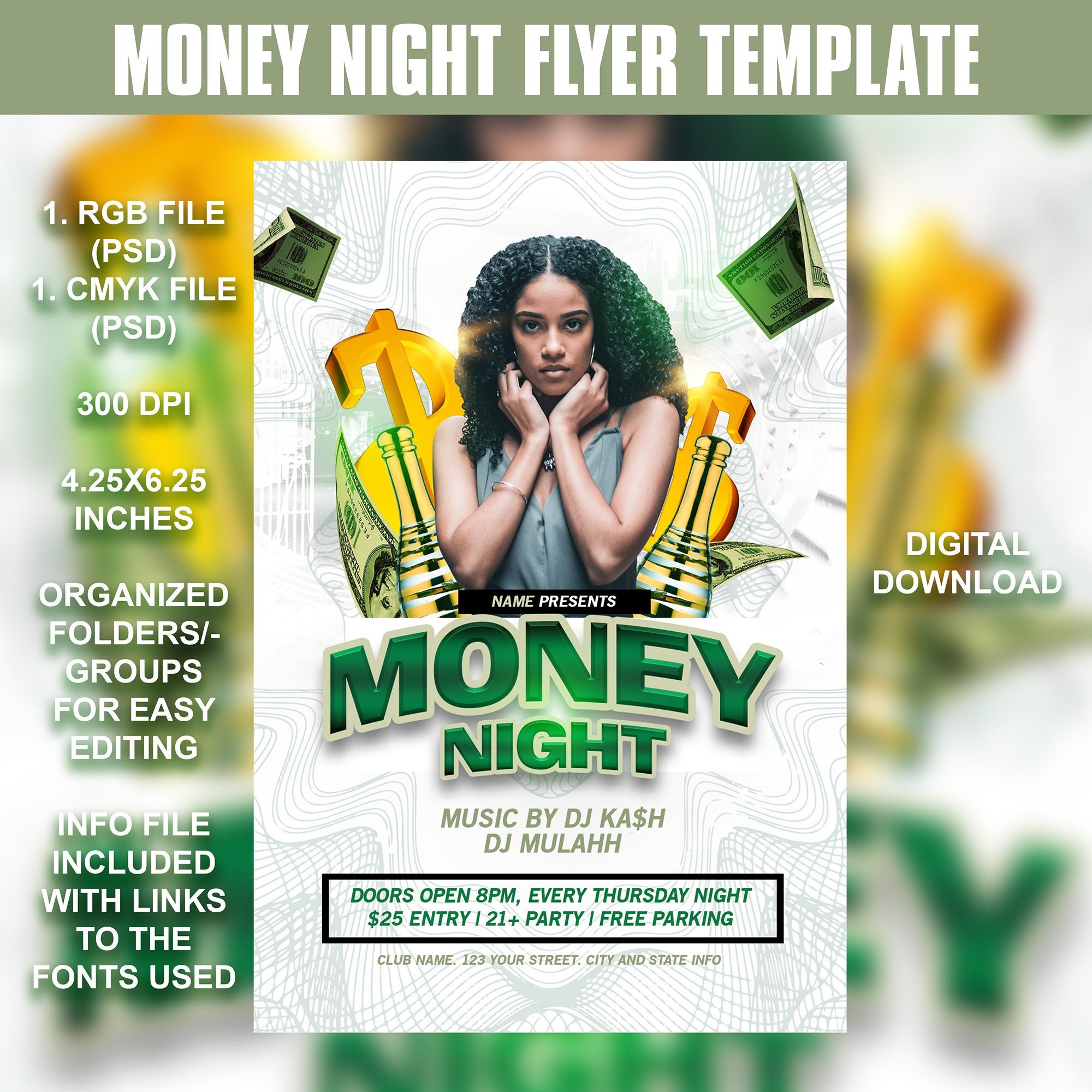 Money Night Flyer - 4x6 - RGB & CMYK - Adobe Photoshop PSD Editable ...