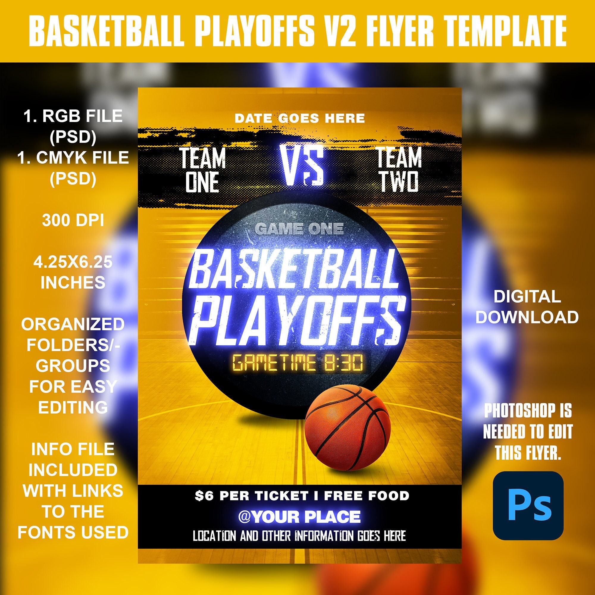 Basketball Playoffs V2 Flyer - 4x6 - RGB & CMYK - Adobe Photoshop PSD ...