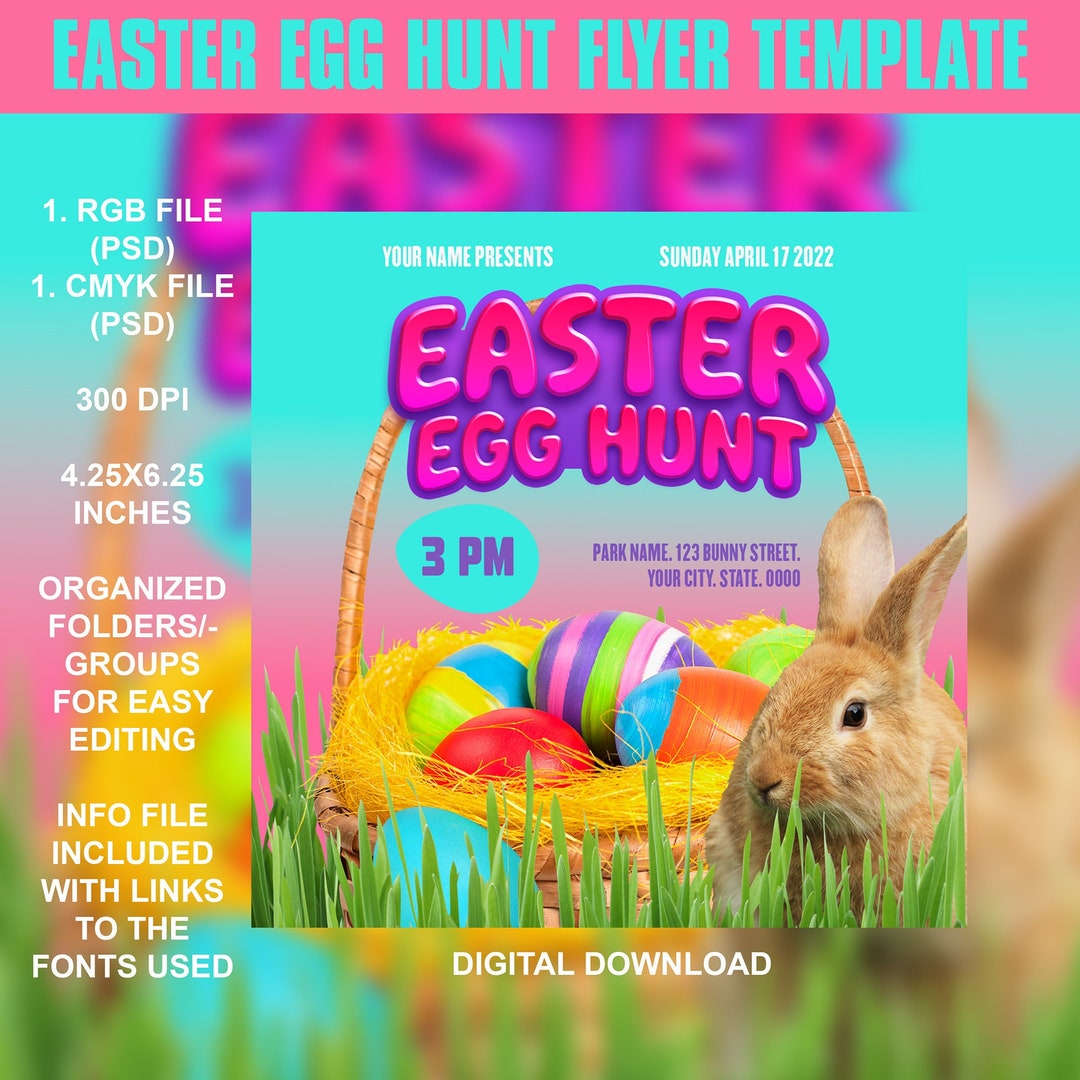 Easter Egg Hunt Flyer - 4x4 - RGB & CMYK - Adobe Photoshop PSD Editable ...