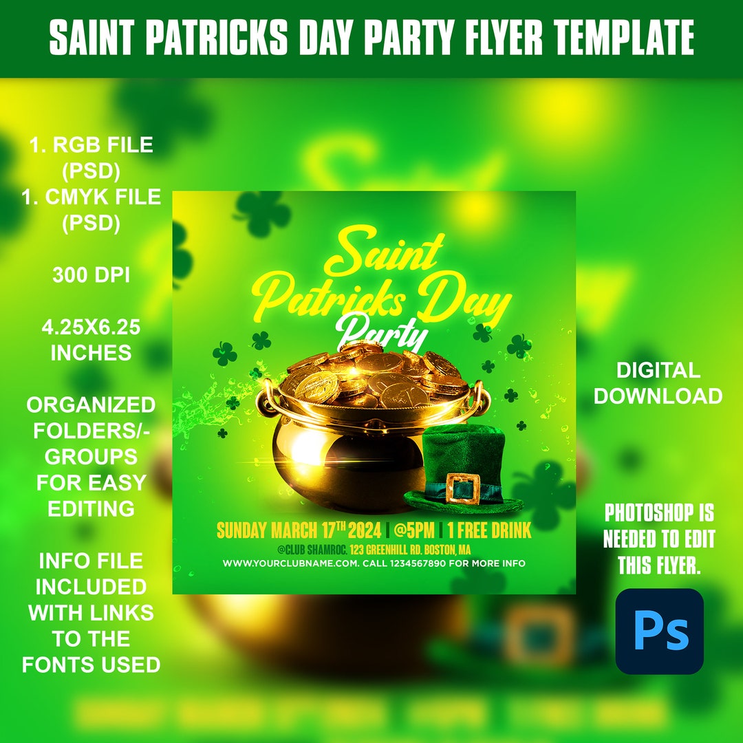 Saint Patricks Day Party Flyer - 6x6 - RGB & CMYK - Adobe Photoshop PSD ...