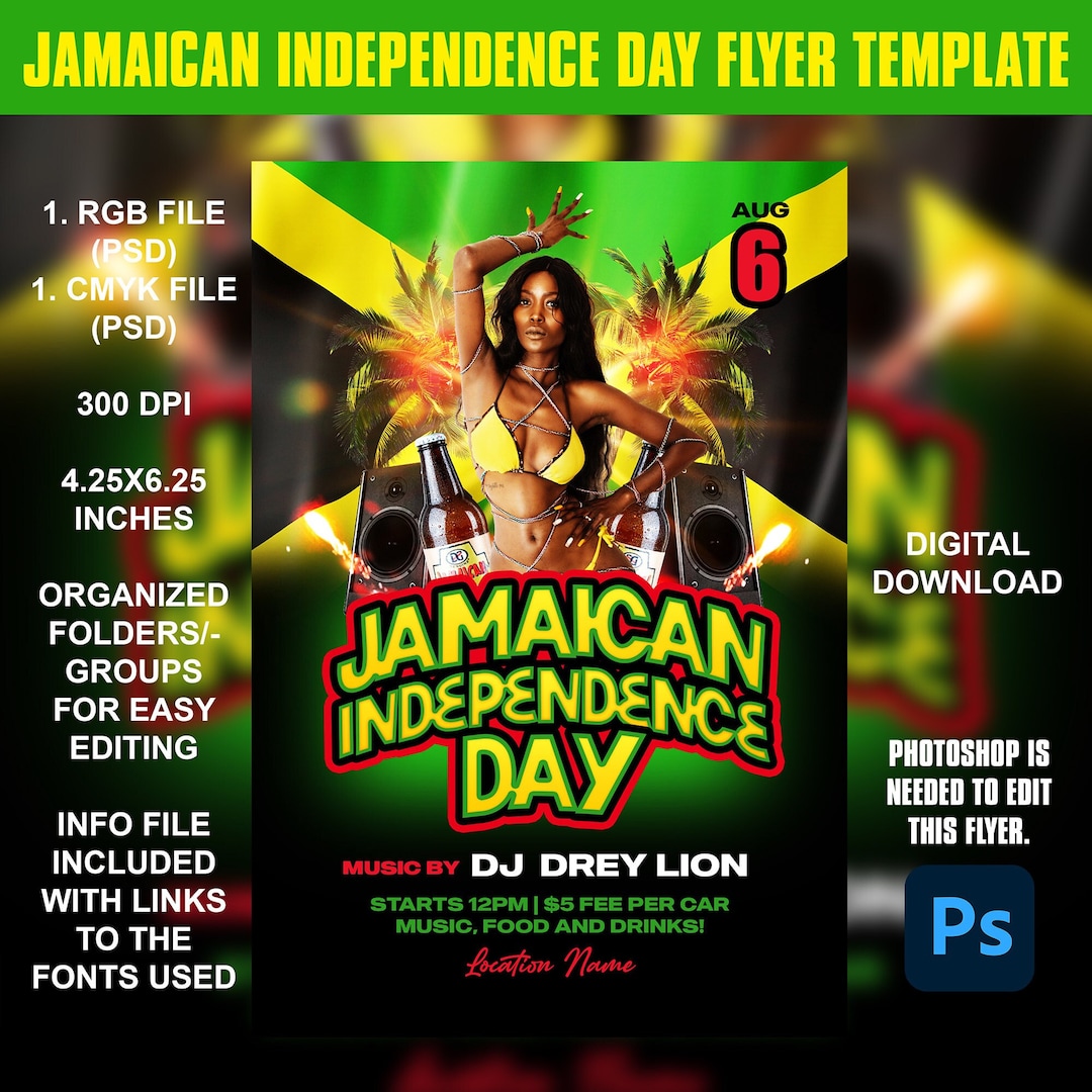 Jamaican Independence Day Flyer 4x6 - RGB & CMYK - Adobe Photoshop PSD Editable Flyer Template ...