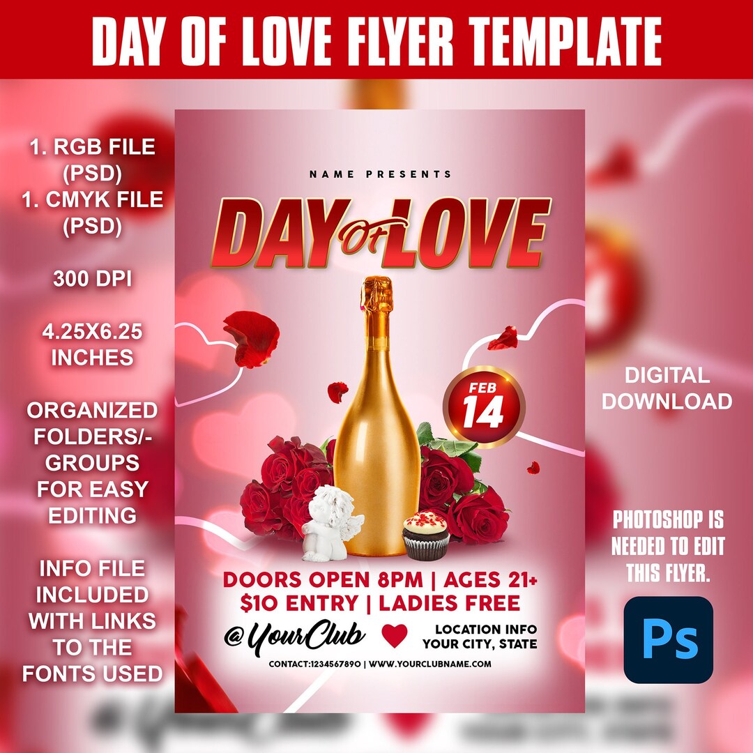 Day of Love Flyer - 4x6 - RGB & CMYK - Adobe Photoshop PSD Editable ...