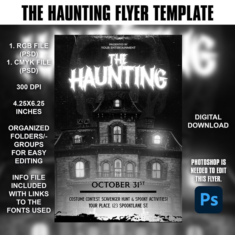 The Haunting Flyer - 4x6 - RGB & CMYK - Adobe Photoshop PSD Editable ...