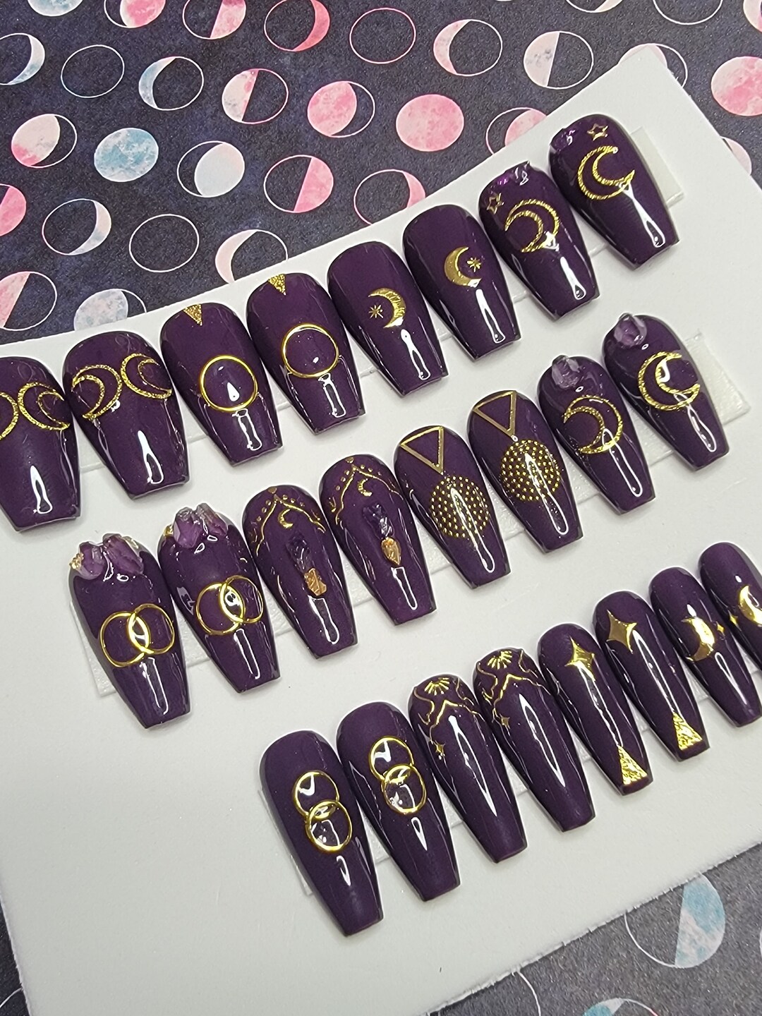 Purple Crescent Moon Nails - Etsy