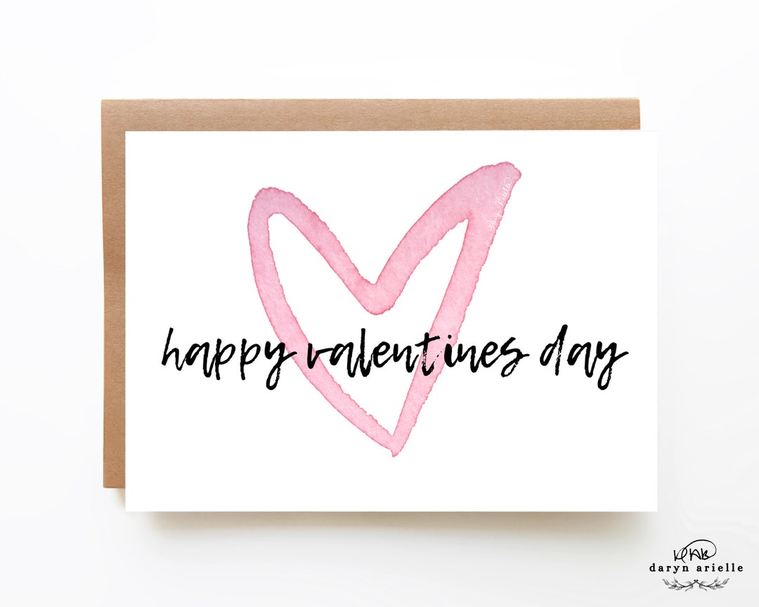 Simple Happy Valentines Day Card, Watercolor Printable Card, Valentine ...
