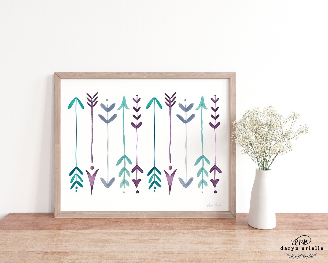 Printable Art, Watercolor Tribal Arrows Art Print, Pastel Arrows Art ...