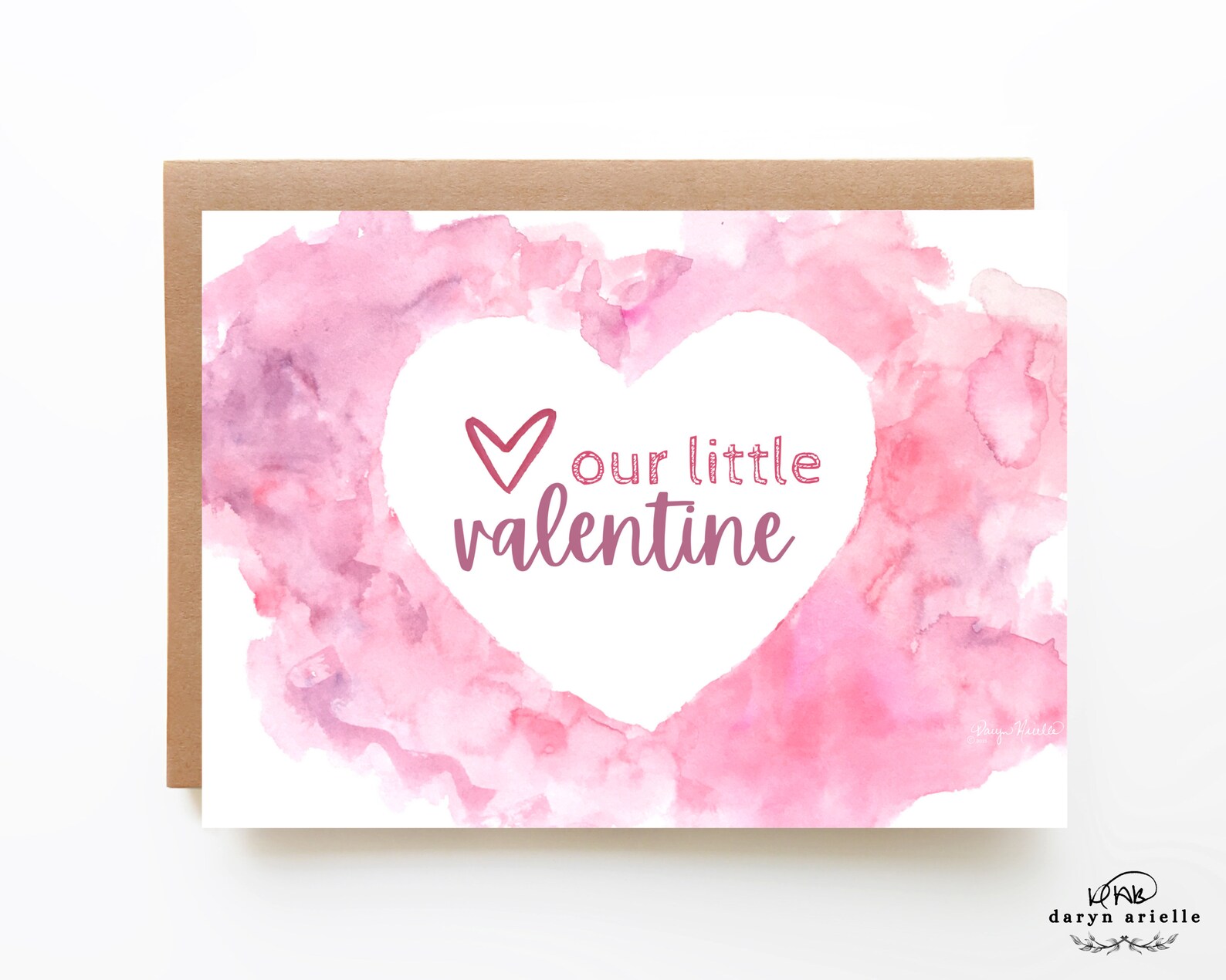 Our Little Valentine Card, Valentine Card for Kids, Watercolor ...