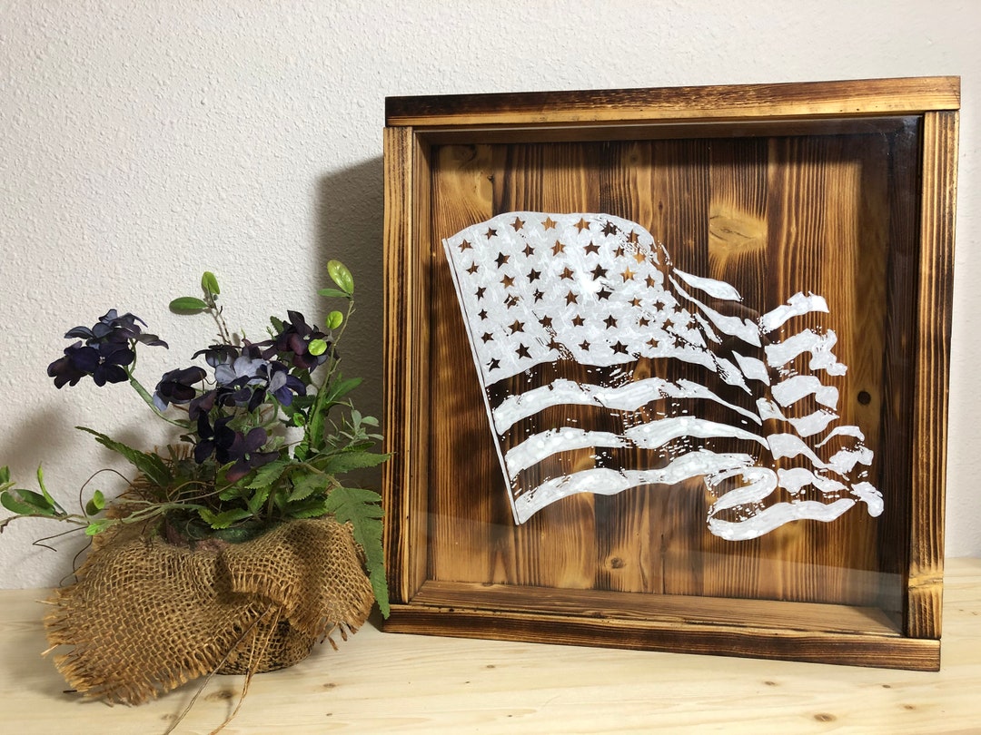 American Flag Shadow Box • Wood Shadow Box • Flag Shadow Box • 4th of ...